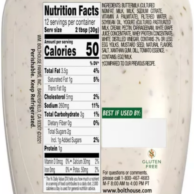 Bolthouse Farms Classic Ranch Yogurt Dressing & Dip, 12 fl oz – Water ...