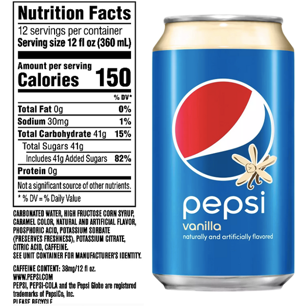 Pepsi Nutrition Label
